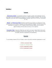 CHM2045L Pre Lab Quiz For Mini Project 1 Pdf Question 1 Concept Graduated Cylinder A