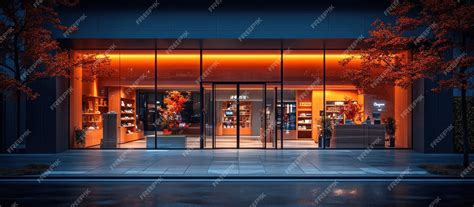 Illuminated Storefront At Night Premium Ai Generated Image