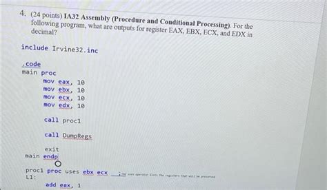 Solved 4 24 Points Ia32 Assembly Procedure And