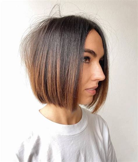 Blunt Chocolate And Caramel Balayage Bob Chin Length Haircuts Blunt