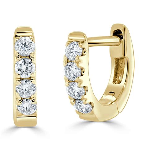 14 Karat Yellow Gold 012 Carat Diamond Huggie Hoop Earrings For Sale