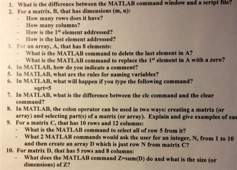 Solved What Is The Difference Between The Matlab Command