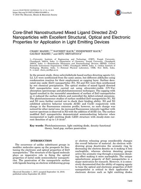 Pdf Core Shell Nanostructured Mixed Ligand Directed Zno Nanoparticles With Excellent