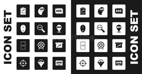 Set Advertising Computer Mouse Clipboard With Graph Chart Seo Optimization Board And Icon