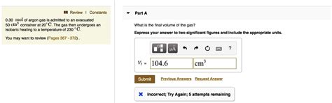 Solved Review Constants Part A 030 Mol Of Argon Gas Admitted