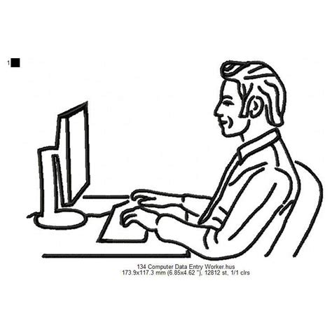 Computer Operator Programmer Line Art Machine Embroidery Digitized Des Ten Needle Design