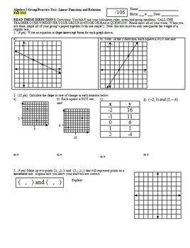 Algebra Group Practice Test Linear Functions And Relations Fall