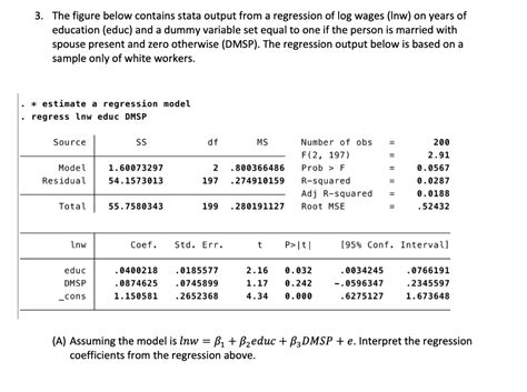 Solved 3 The Figure Below Contains Stata Output From A