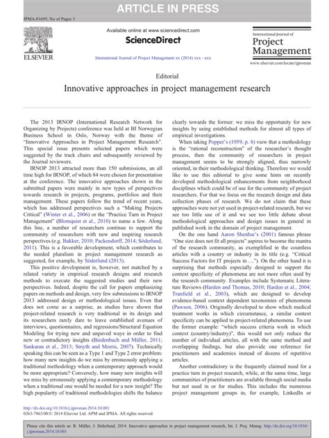 Pdf Innovative Approaches In Project Management Research