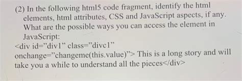 Solved 2 In The Following Html5 Code Fragment Identify
