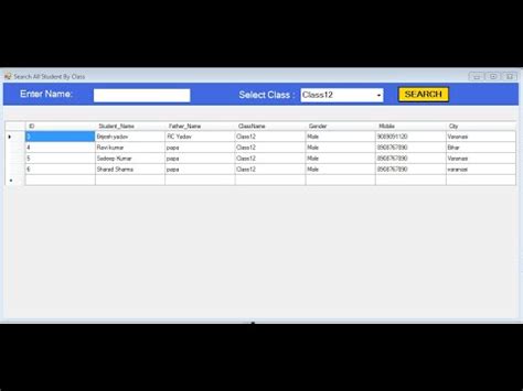 VB NET Search Student By Class Search LIKE Google DataGridView ComboBox TextBox