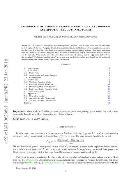 Pdf Ergodicity Of Inhomogeneous Markov Chains Through Asymptotic Pseudotrajectories
