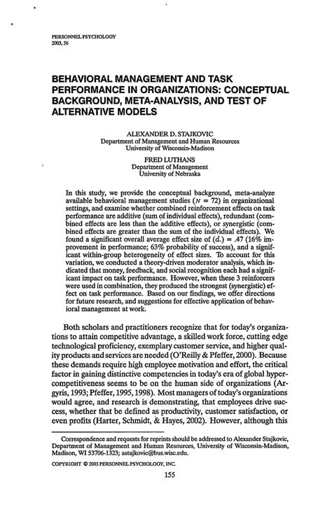 Pdf Behavioral Management And Task Performance In Organizations Conceptual Background Meta