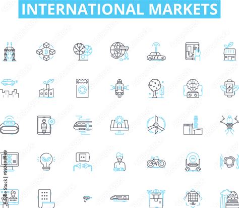 International Markets Linear Icons Set Globalization Trade Export Import Cross Border