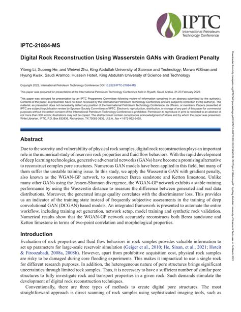 Pdf Digital Rock Reconstruction Using Wasserstein Gans With Gradient