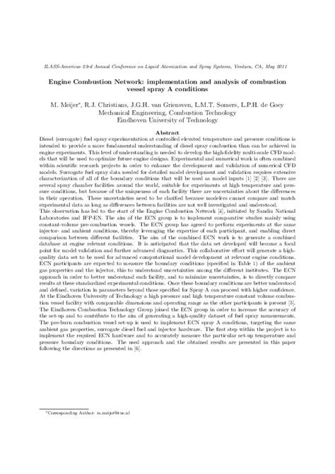 Pdf Engine Combustion Network Implementation And Analysis Of Combustion Vessel Spray A