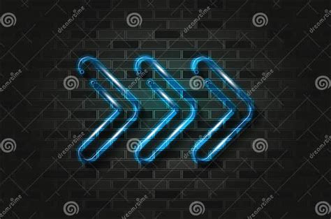 Triple Right Arrows Glowing Neon Sign Or Glass Tube On A Black Brick