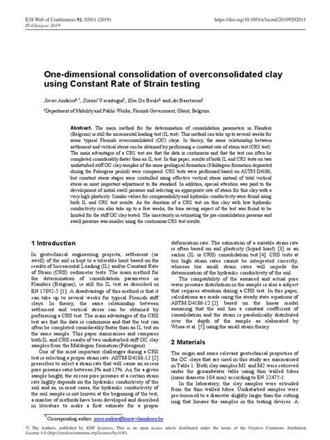 Andres Et Al 2019 One Dimensional Consolidation Of Overconsolidated Clay Using A Constant
