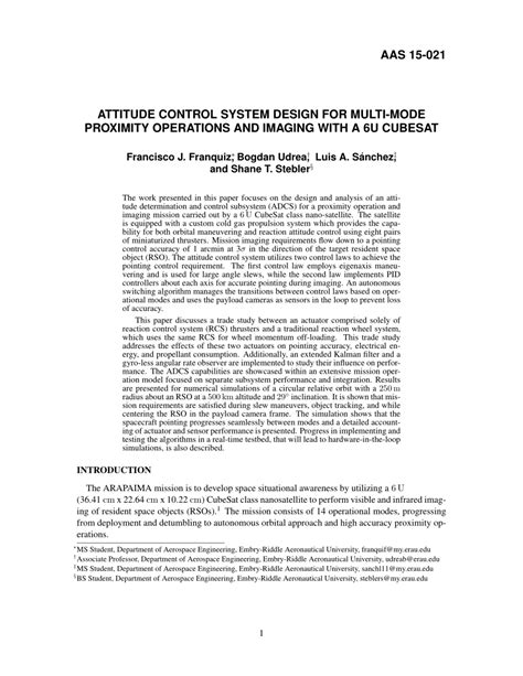 Pdf Attitude Control System Design For Multi Mode Proximity