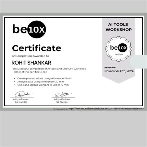 Rohit Shankar On Linkedin Recently Completed Certification In Ai Tools By Be10x