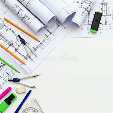 Drafting Table With Architectural Plans Ai Stock Illustration Illustration Of Drafting