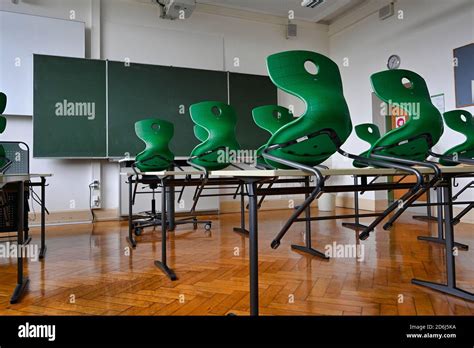 Empty Classroom Seated Single Tables Without Distance Rule Corona