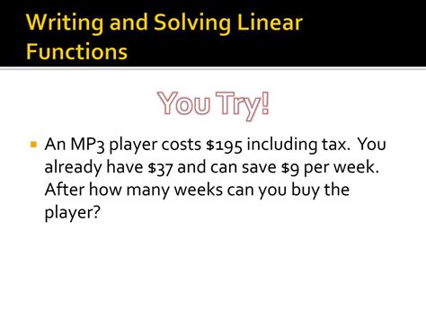 PPT Writing And Solving Linear Functions PowerPoint Presentation Free Download ID 2630025