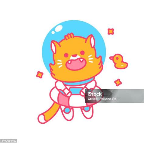 우주에 있는 귀여운 고양이 우주비행사로 하얀 배경에 고립된 구명 부표 벡터 만화 캐릭터 0명에 대한 스톡 벡터 아트 및 기타 이미지 0명 고무 고양이 새끼 Istock