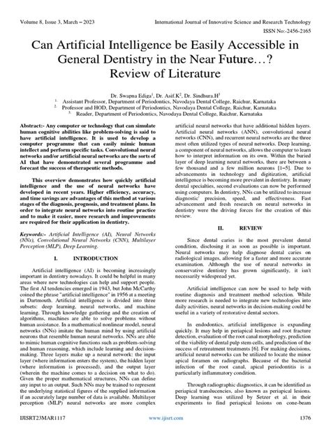 Can Artificial Intelligence Be Easily Accessible In General Dentistry In The Near Future Review