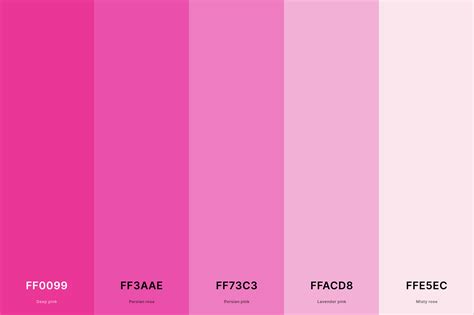 23 Shades Pink Color Palette Color Palette With Deep Pink Hex Ff0099 Persian Rose Hex