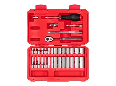 34 Piece 1 4 Inch Drive 6 Point Socket And Ratchet Set Tekton