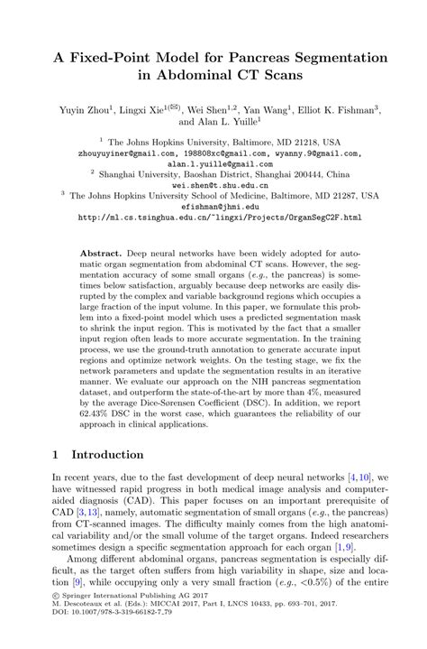 Pdf A Fixed Point Model For Pancreas Segmentation In Abdominal Ct Scans