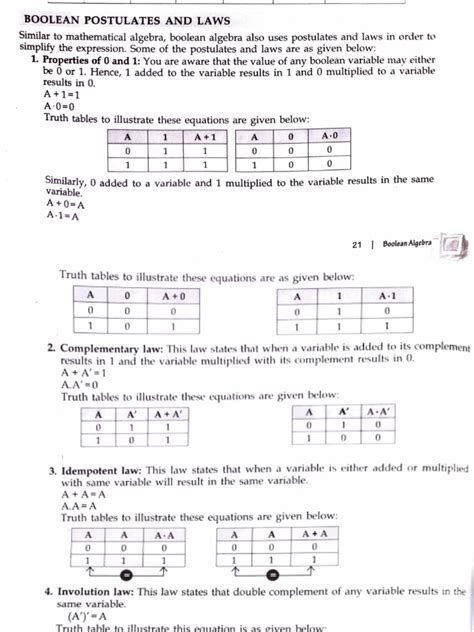 Boolean Postulates And Laws O E E Va A E Pdf Teaching Mathematics Boolean Algebra