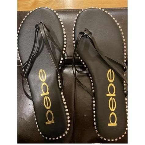 Black Bebe Flip Flops With Rhinestones Depop