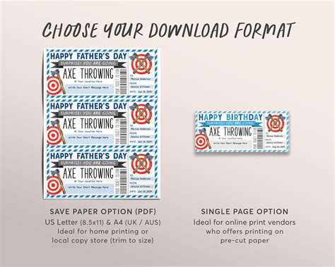 Axe Throwing T Certificate Ticket Editable Template Birthday Surpr