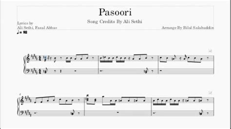 Pasoori Song Music Sheet Youtube