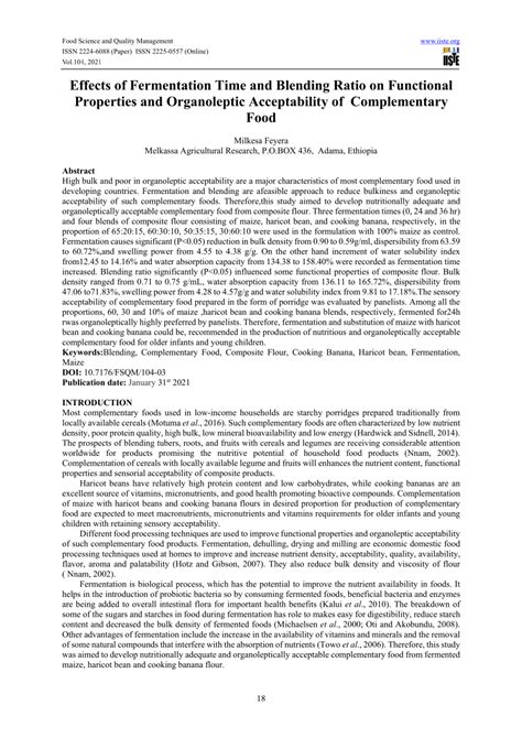 Pdf Effects Of Fermentation Time And Blending Ratio On Functional Properties And Organoleptic