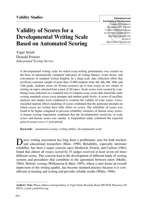 Pdf Validity Of Scores For A Developmental Writing Scale Based On Automated Scoring