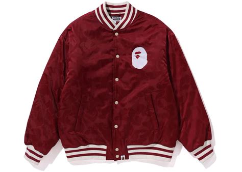 Bape Tonal Solid Camo Padded Varsity Jacket Red Mens Fw23 Us
