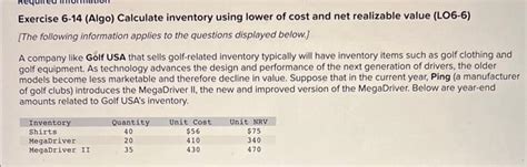 solved exercise 6 14 algo calculate inventory using lower