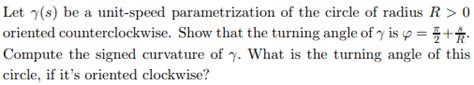 Solved Let Ys Be A Unit Speed Parametrization Of The