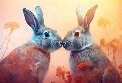 Conejos Besándose Al Estilo De Tonos Pastel Foto Premium