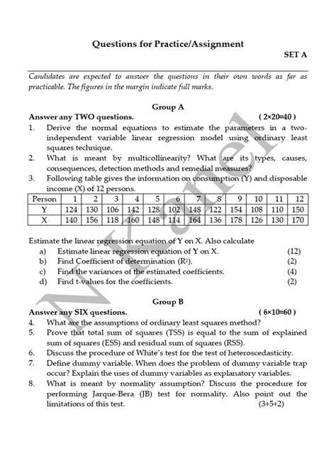 Practice Questions Pdf Regression Analysis Ordinary Least Squares