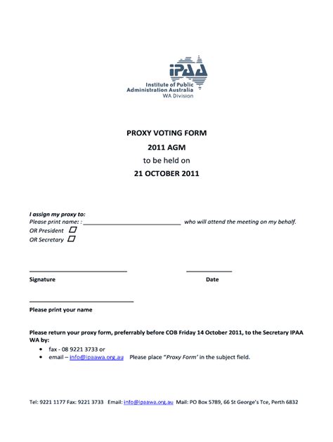 Fillable Online Wa Ipaa Org PROXY VOTING FORM AGM IPAA WA Fax Email Print PdfFiller