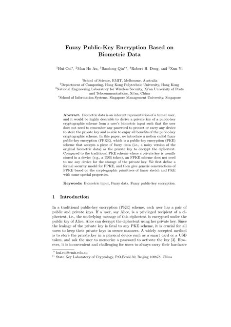 Pdf Fuzzy Public Key Encryption Based On Biometric Data