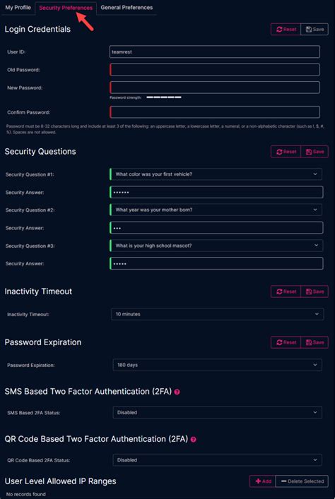 Security Preferences