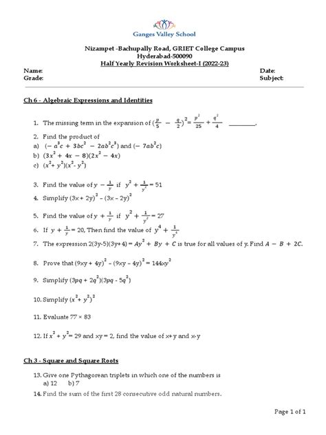 Algebraic Expressions Square And Square Roots Cube And Cube Roots Download Free Pdf