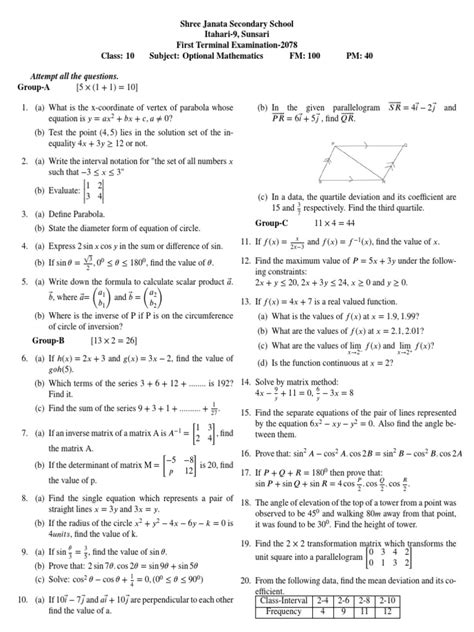 question for optional math grade 10 pdf matrix mathematics
