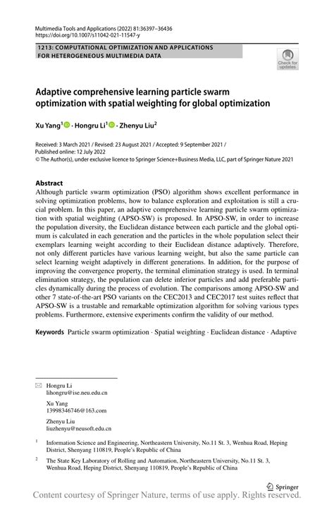 adaptive comprehensive learning particle swarm optimization with