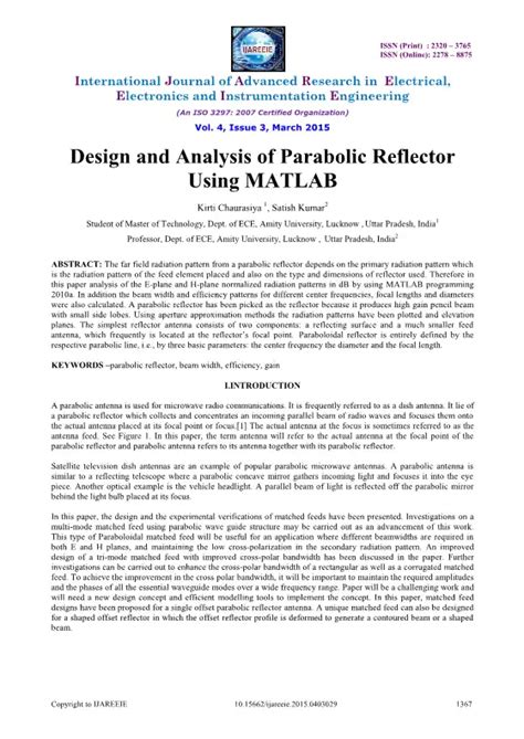 Design And Analysis Of Parabolic Reflector Using Matlab Docslib